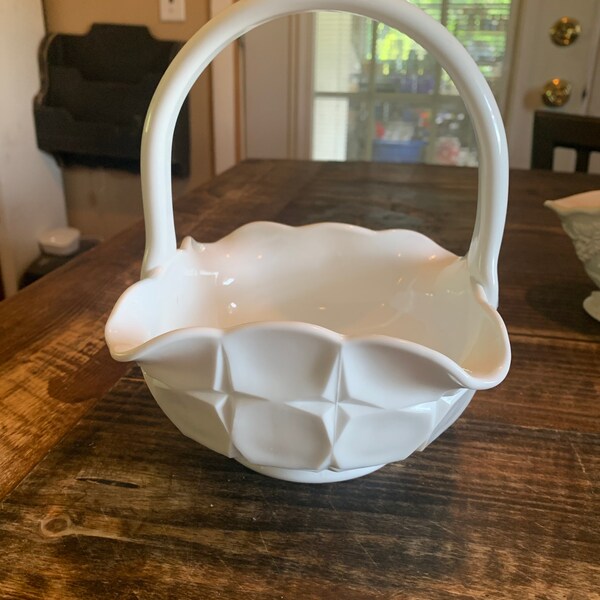 Milk Glass Basket - Etsy