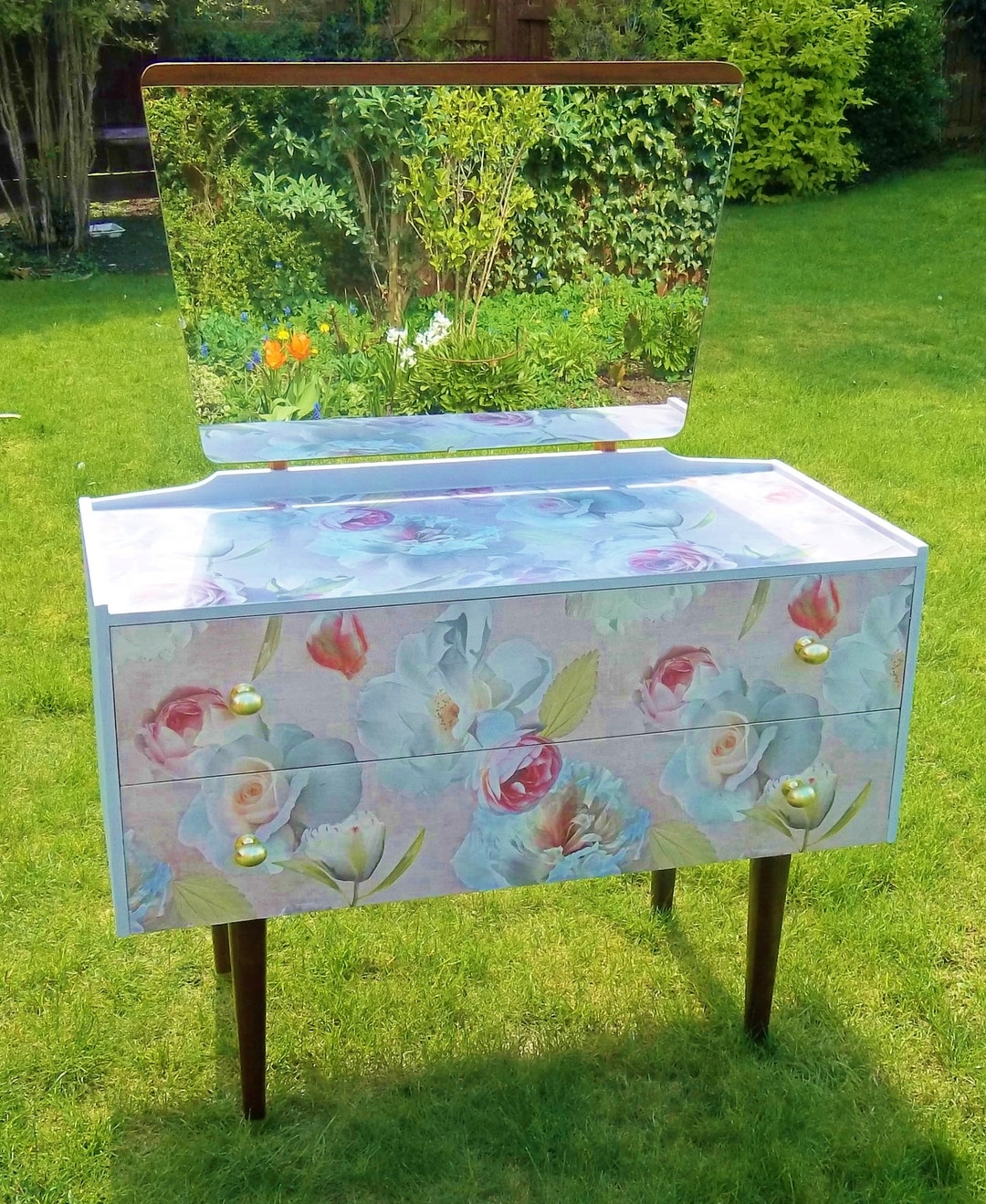 Cilla Vintage Dressing Table Bedroom Unit With Mirror Peach & Floral ...