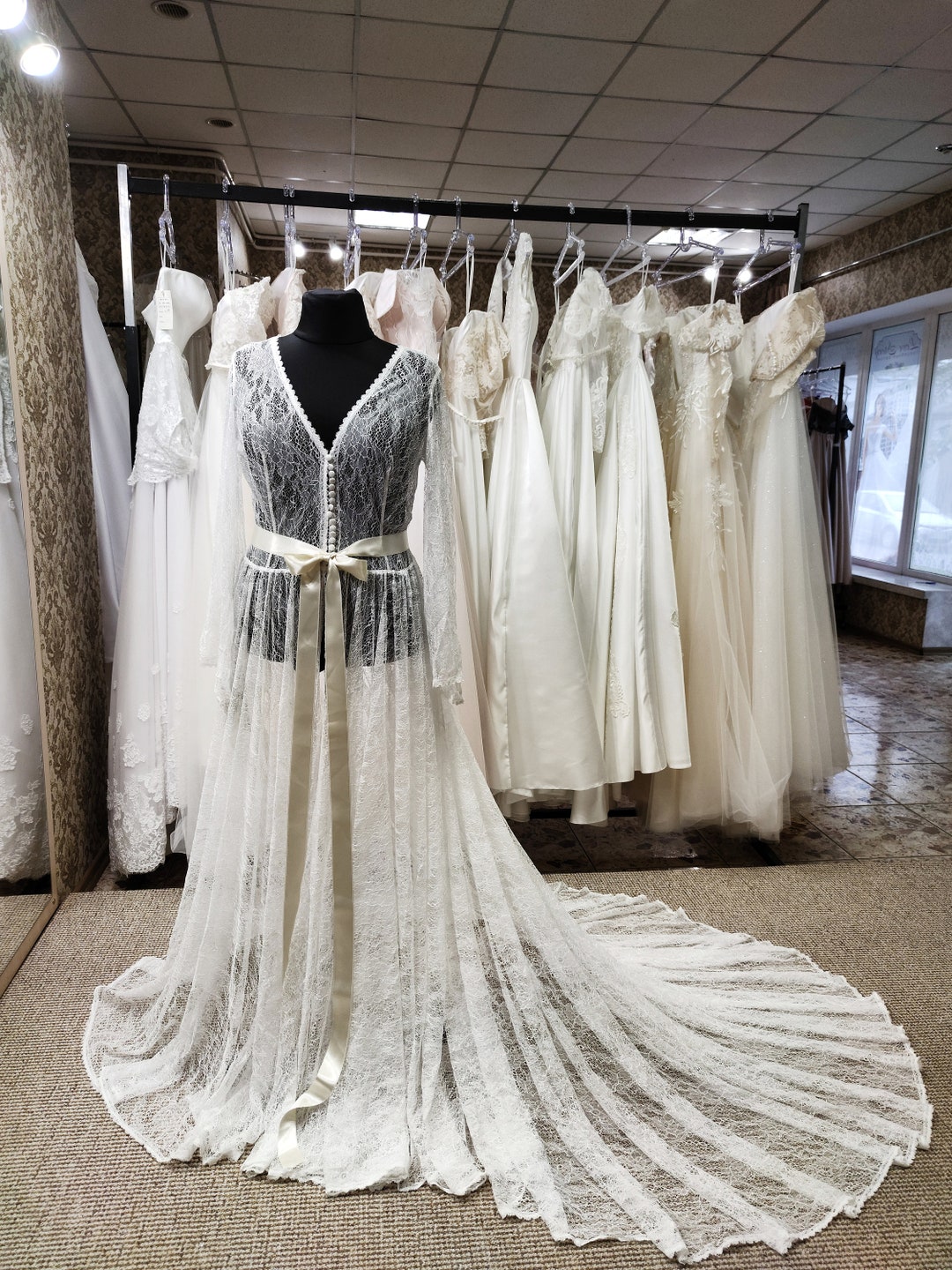 Boudior Dress, Lace Maxi Robe, Boudoir Lace Dress, Long Boudoir Robe ...