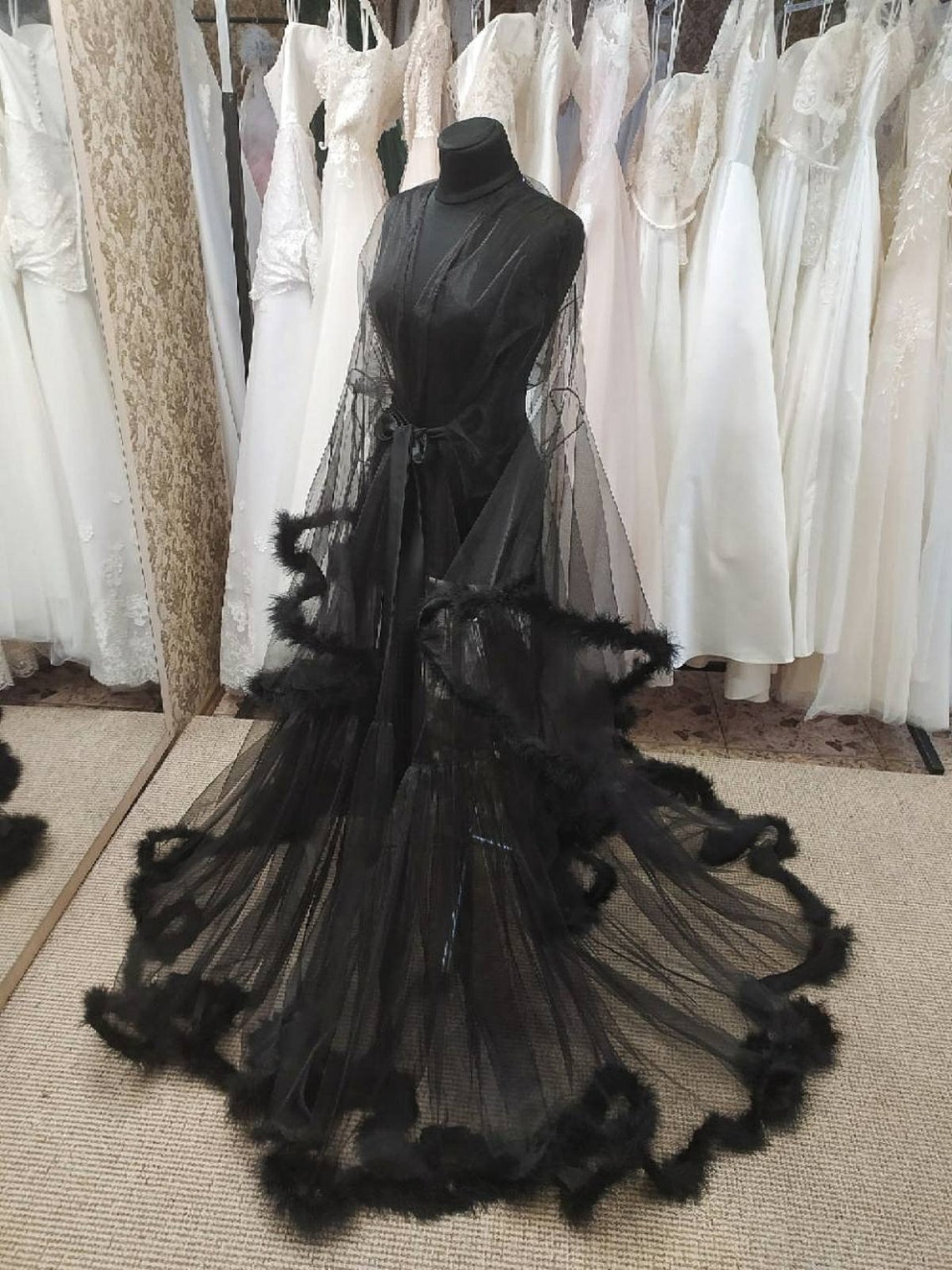 Black Boudior Dress Long Boudoir Robe Sheer Wedding Robe - Etsy