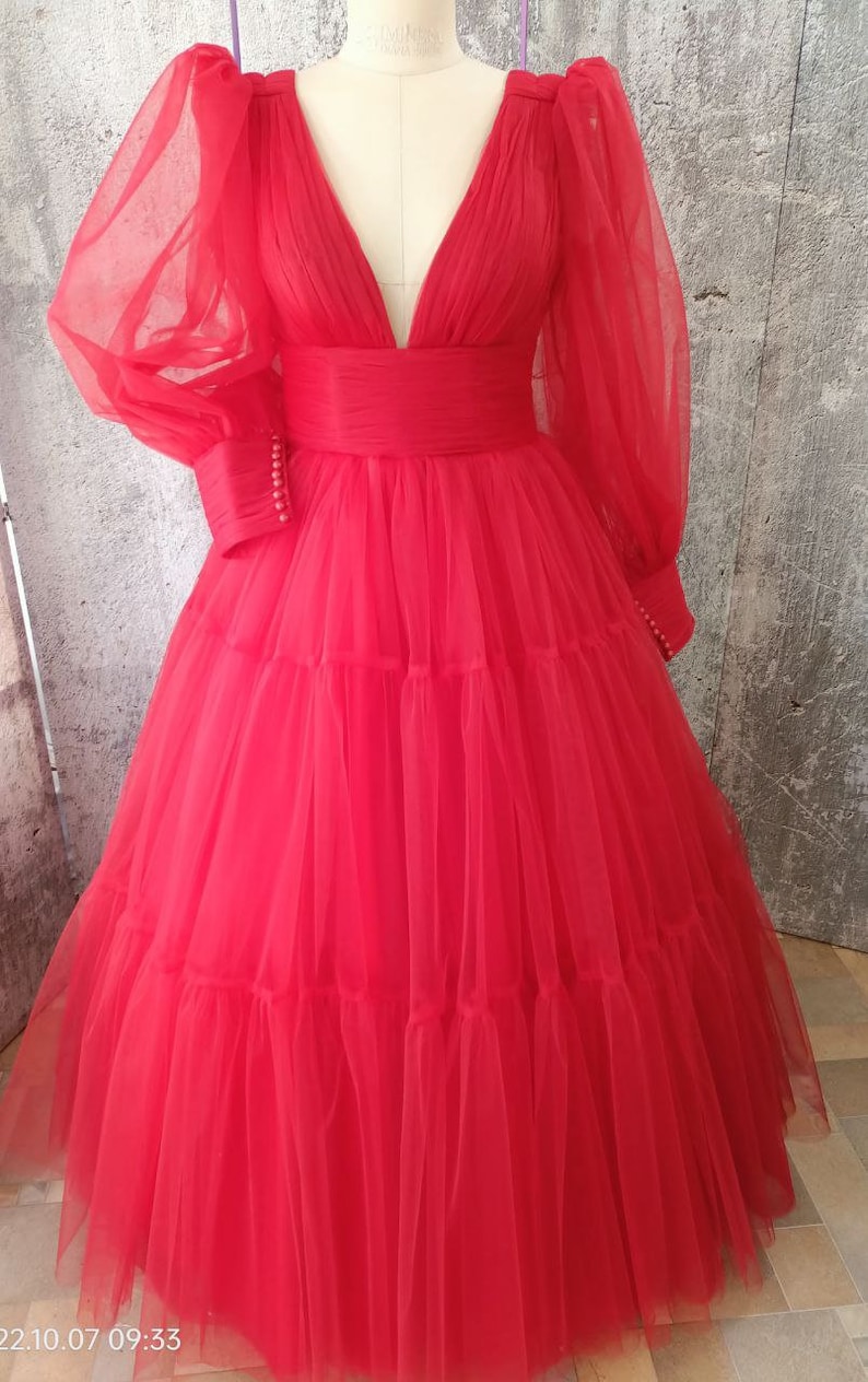 Long Sleeves Rustic Dress Orange Tulle Dress Chrismas Party - Etsy