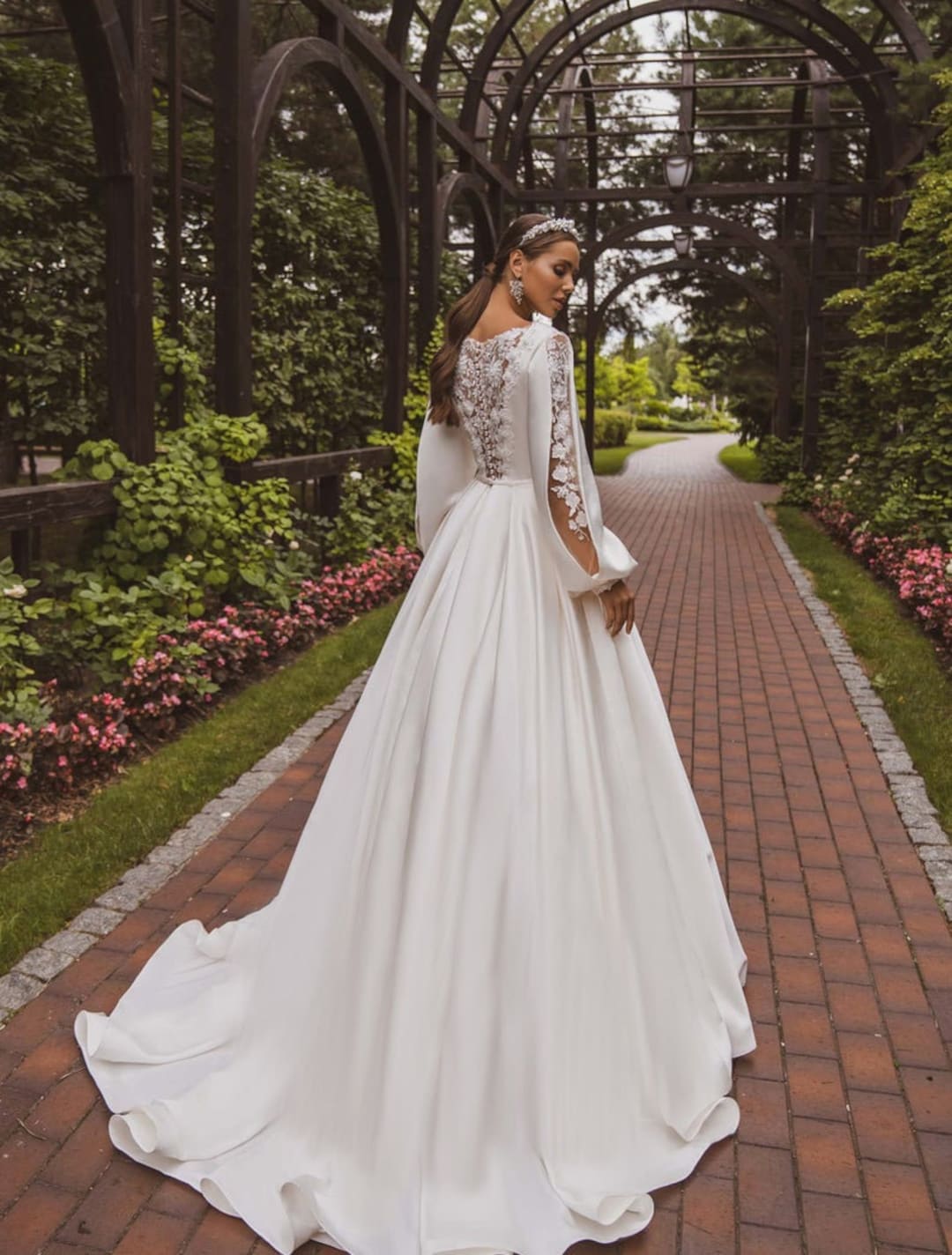 Modest Wedding Dress, Satin Wedding Dress, Long Sleeve Wedding Dress ...