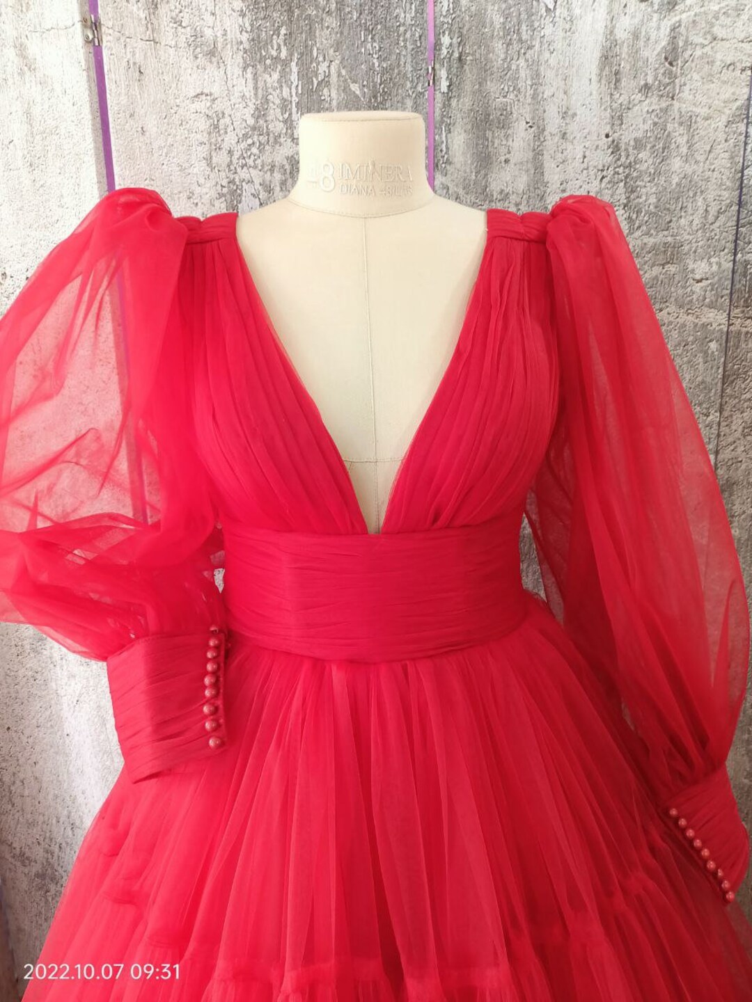 Long Sleeves Rustic Dress, Orange Tulle Dress, Chrismas Party Dress ...