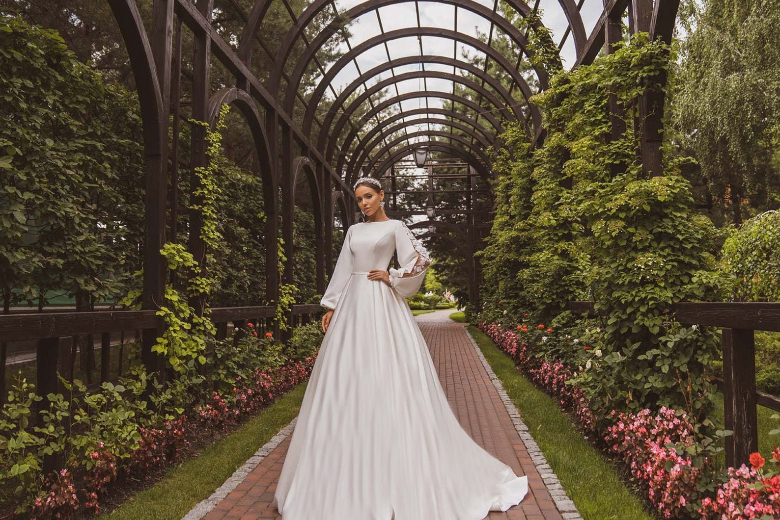 Modest Wedding Dress Satin Wedding Dress Long Sleeve Wedding - Etsy