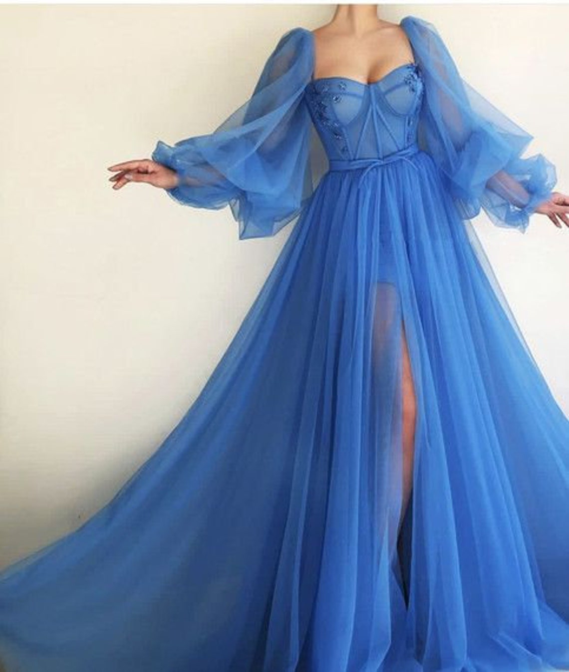 Long Dress The Lantern Sleeve Dress Maxi Tulle Dress Etsy