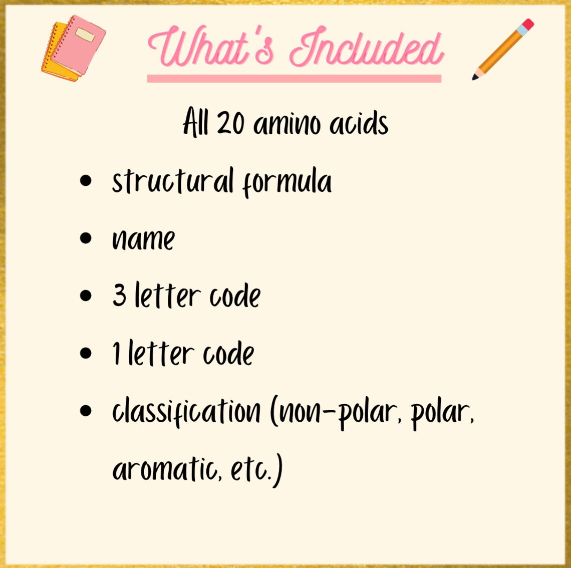 Biochemistry Amino Acids Reference Sheet - Etsy
