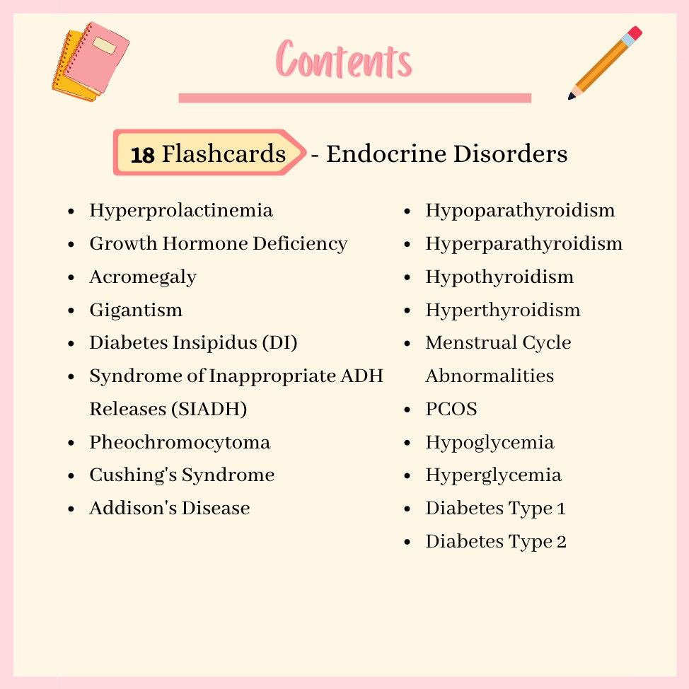 Pathophysiology Endocrine Disorders Digital Flashcards - Etsy