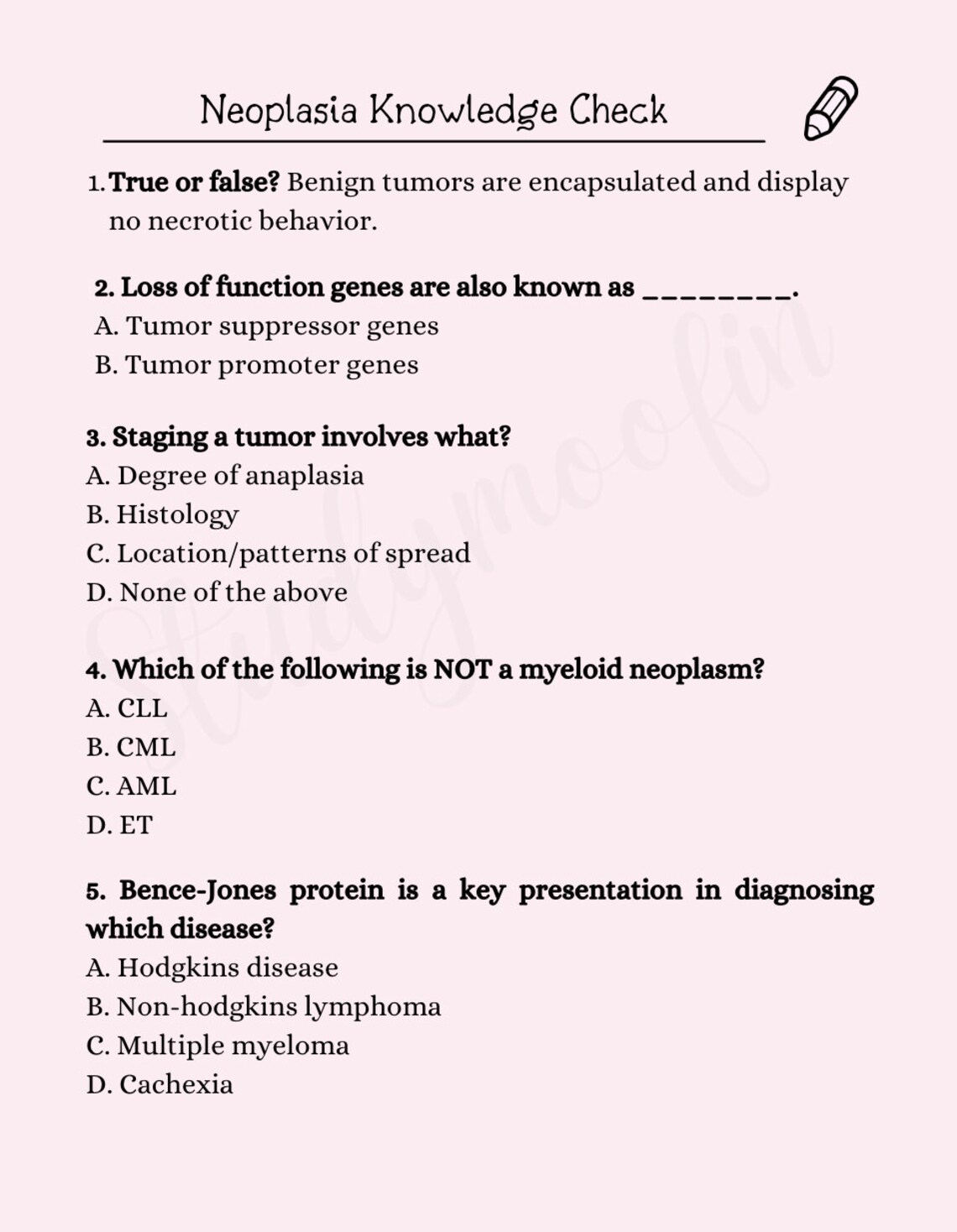 Pathophysiology Neoplasia Notes Bundle With Knowledge Check - Etsy