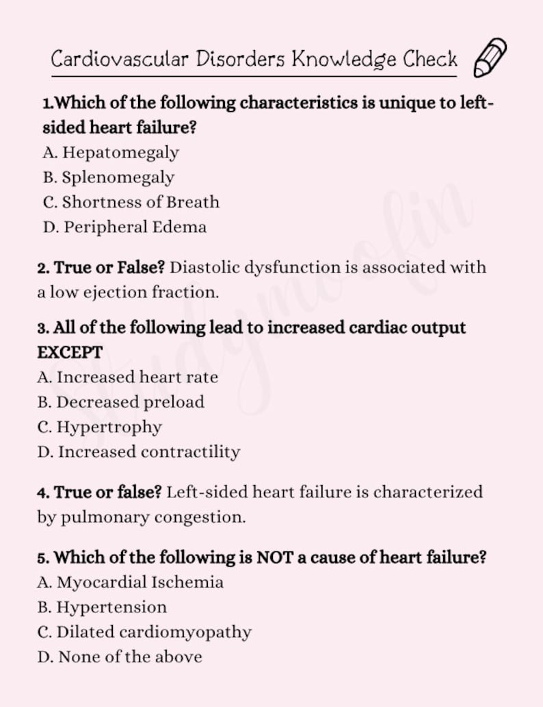 Pathophysiology Cardiovascular Diseases Heart Failure Notes With ...
