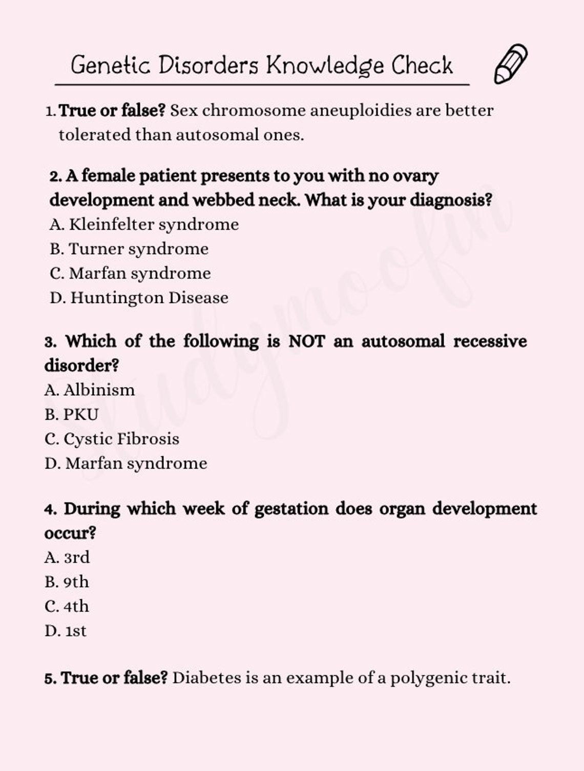 Pathophysiology Genetic Disorders Bundle With Knowledge Check - Etsy
