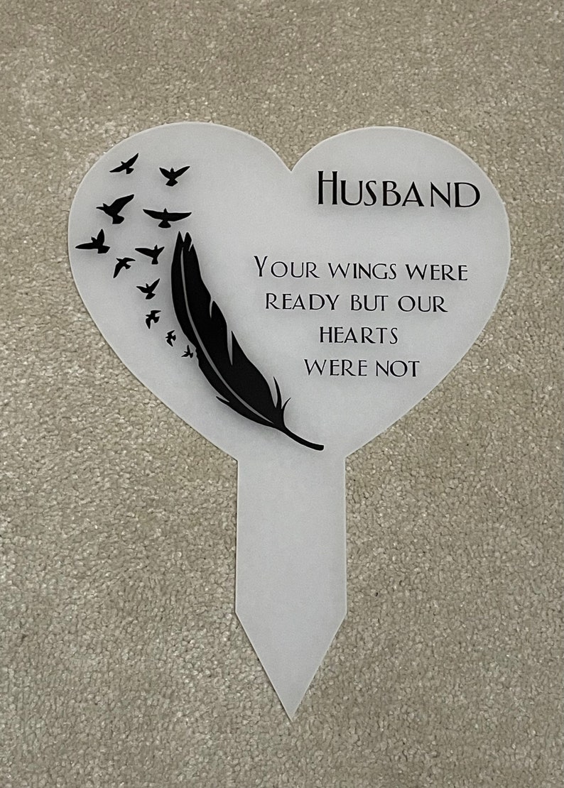 Personalised Acrylic Heart Grave Marker Feather Design - Etsy