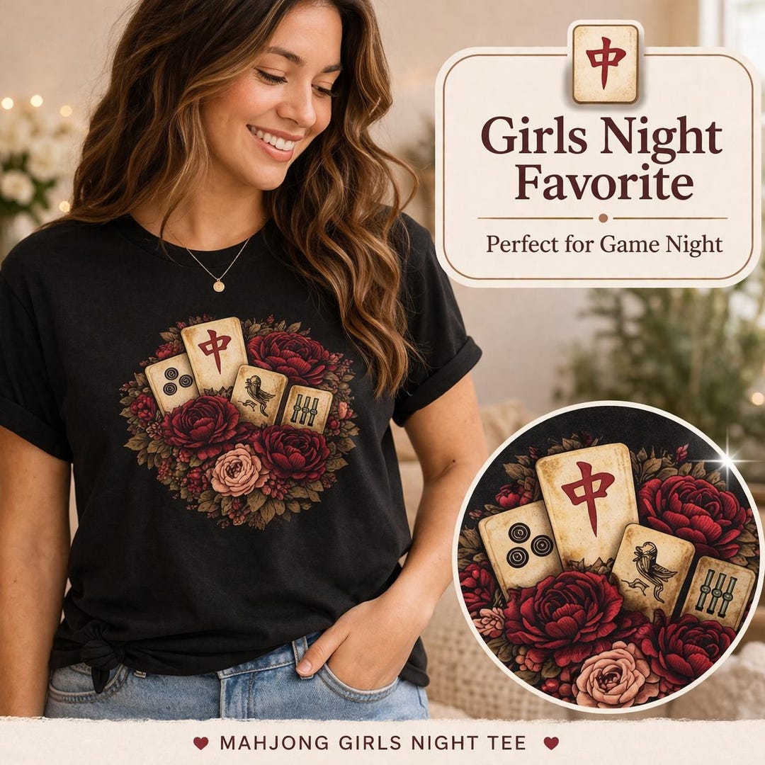 Mahjong Girls Night Shirt, Dark Floral Mahjong Shirt, Mahjong Gift for ...