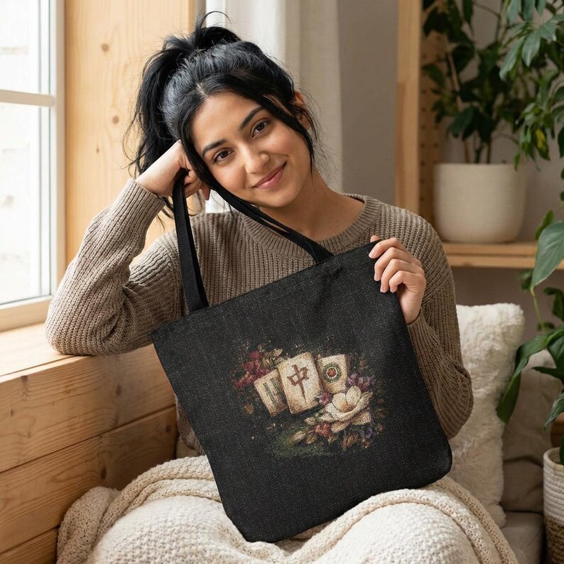 Mahjong Tote Bag Floral Mahjong Tile Bag, Mahjong Player Gift Mahjong ...