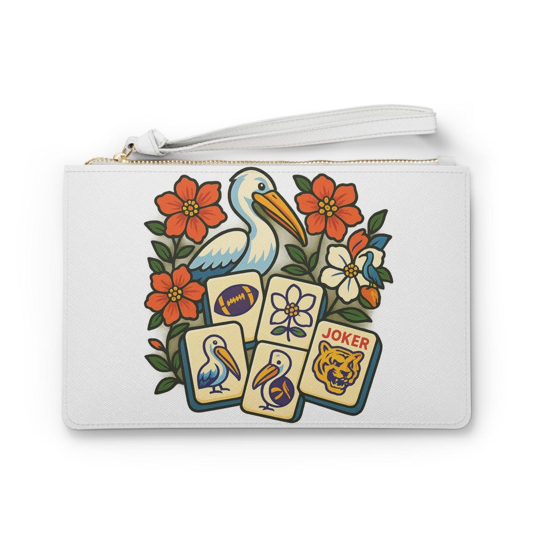 Louisiana Pelican Mahjong Tiles Floral Clutch Bag | Mahjong Lover ...
