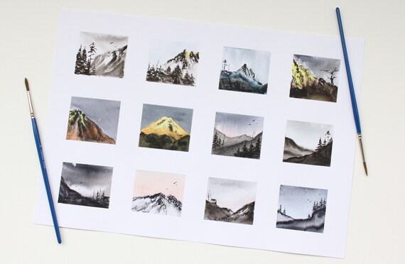 Watercolor Watercolour mini landscapes Beautiful miniature mix ...