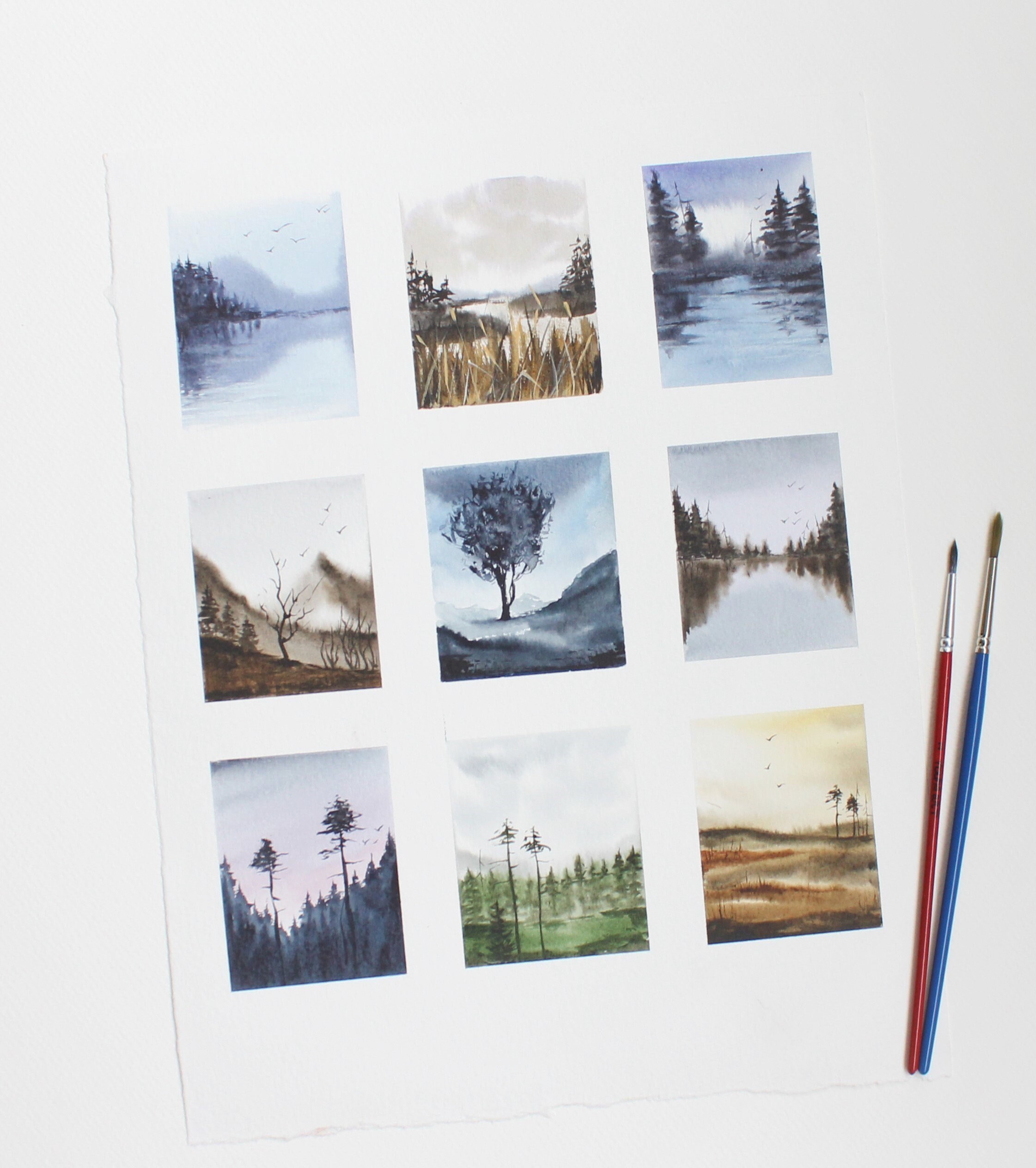 Watercolor Watercolour mini landscapes Beautiful miniature mix ...