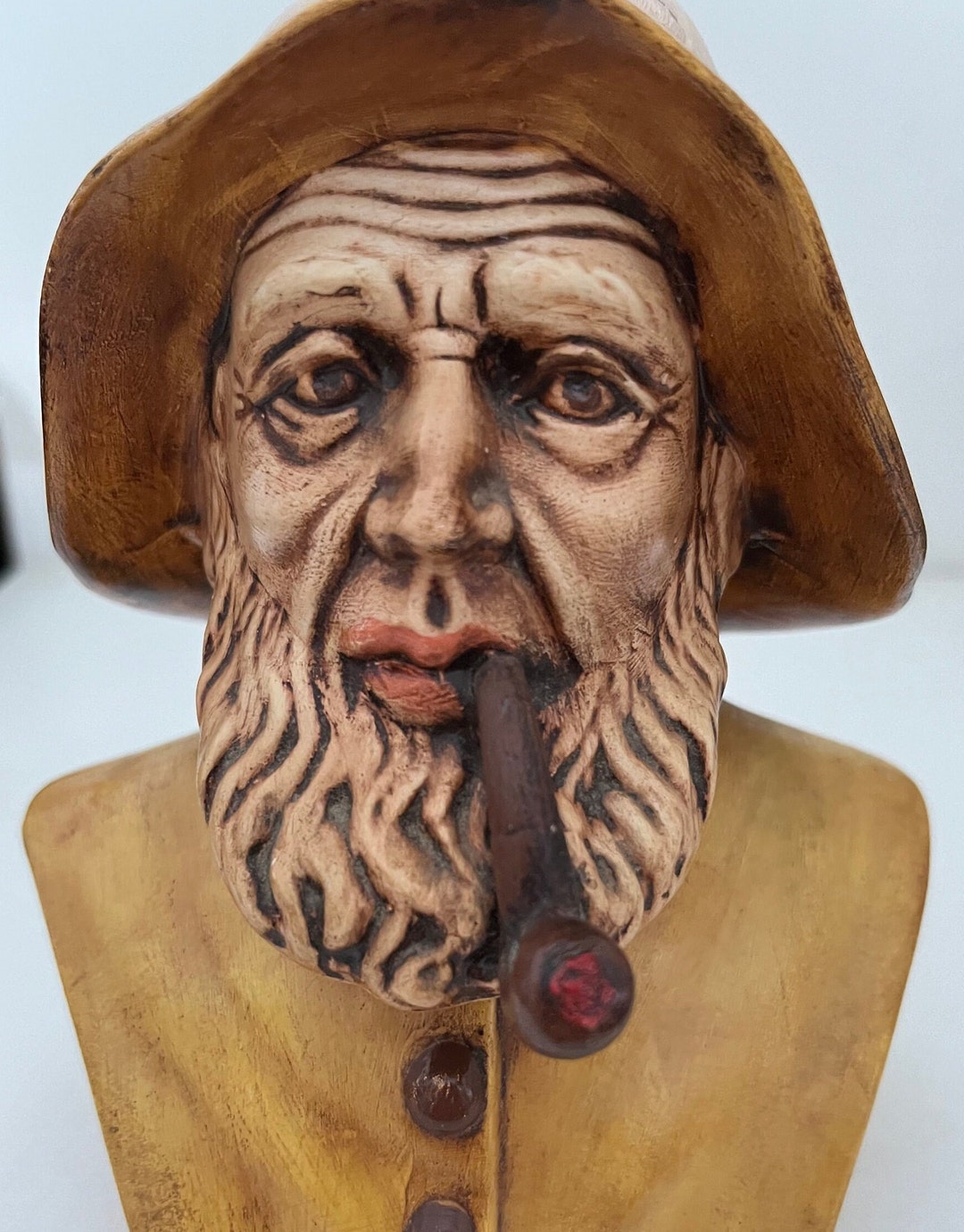 Fishing Captain of the Sea Bust Yellow Slicker Hat and Brown Pipe - Etsy