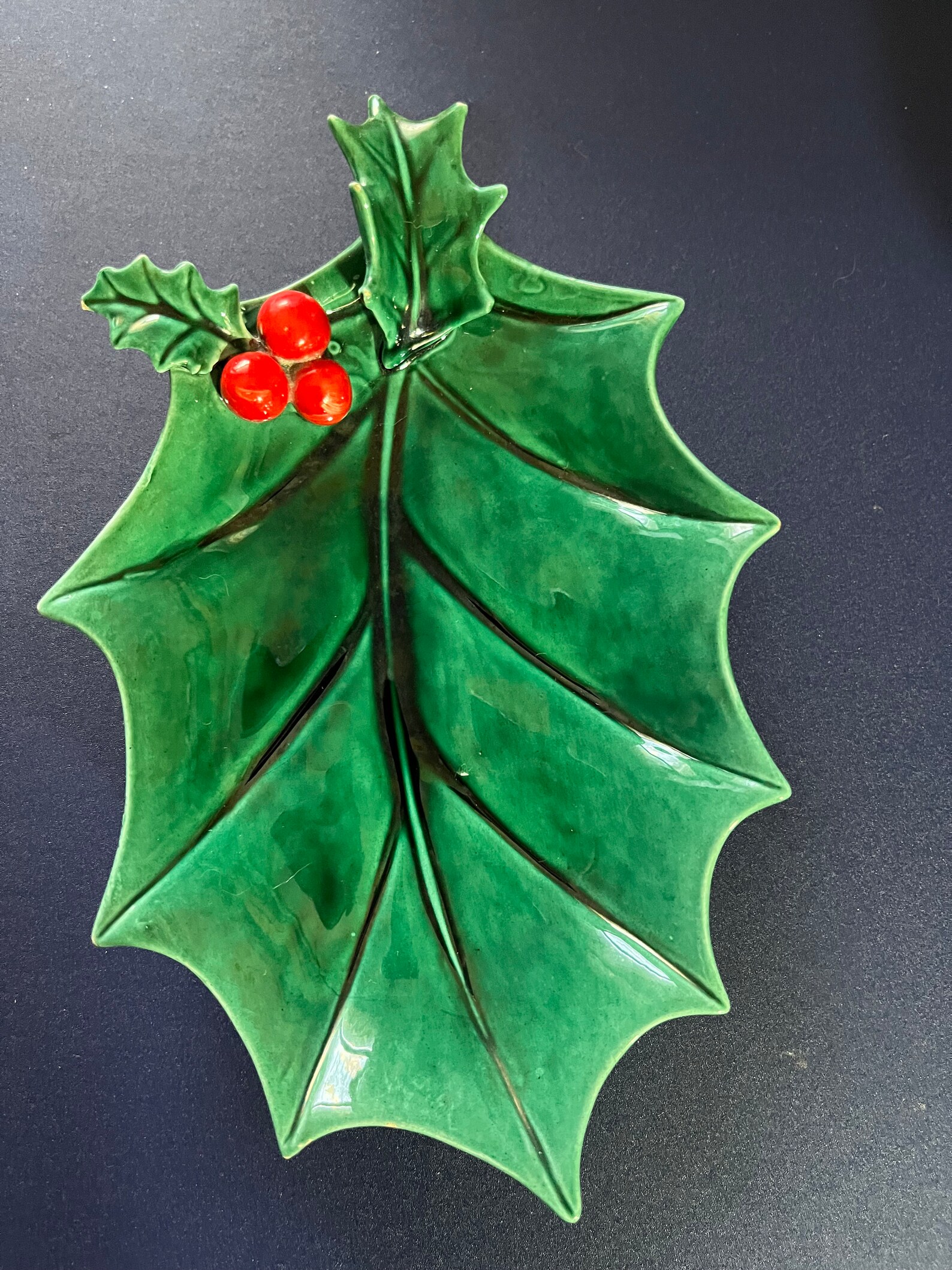 Lefton Green Holly and Berry Leaf Candy Dish - Etsy