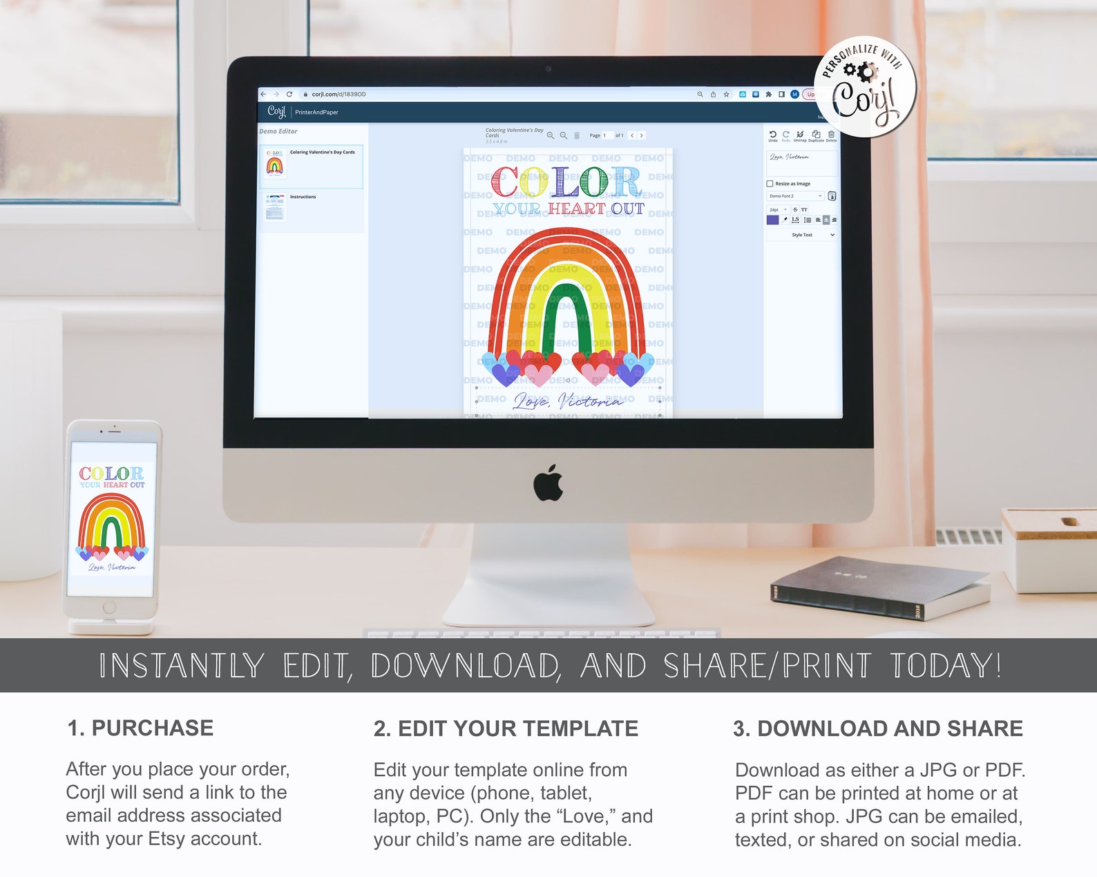 Color Your Heart Out Printable Valentines Day Cards for Kids - Etsy