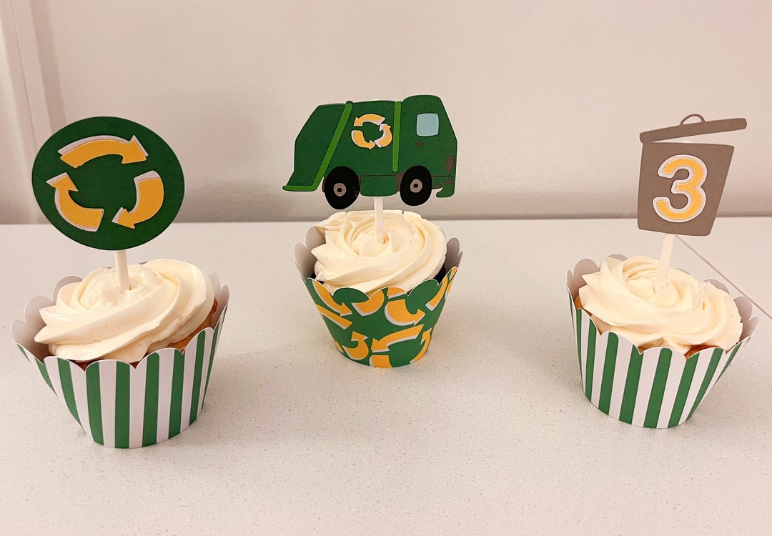 12 Garbage Truck Cupcake Toppers, Garbage Truck Party Cupcakes, Garbage ...