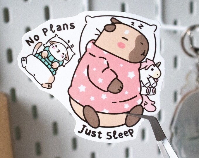 Capybara and Cat Fren No Plans Just Sleep Kawaii Cute Matte/glossy ...