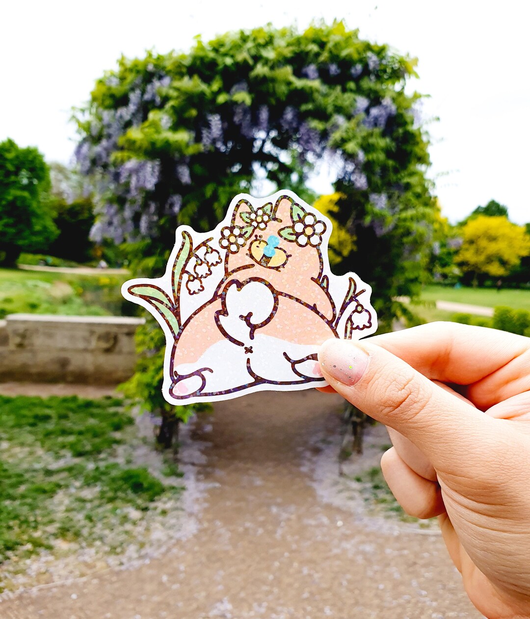 Cute Shiba Inu Bum and Bee Flower Friends Vinyl Holographic Sticker - Etsy