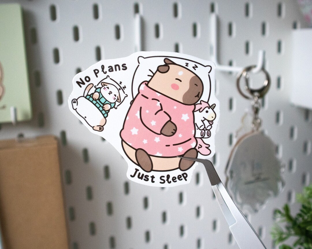 Capybara and Cat Fren No Plans Just Sleep Kawaii Cute Matte/glossy ...