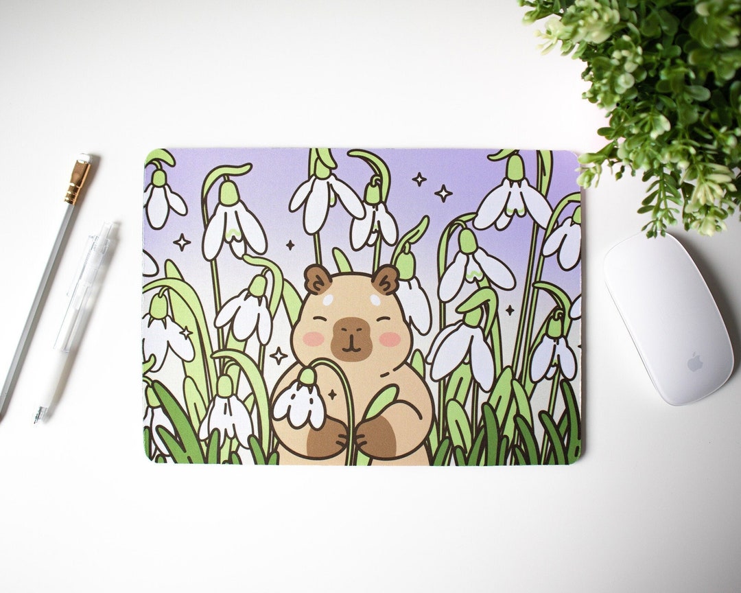 Capybara and Snowdrops Kawaii Rectangle Mousepad - Etsy