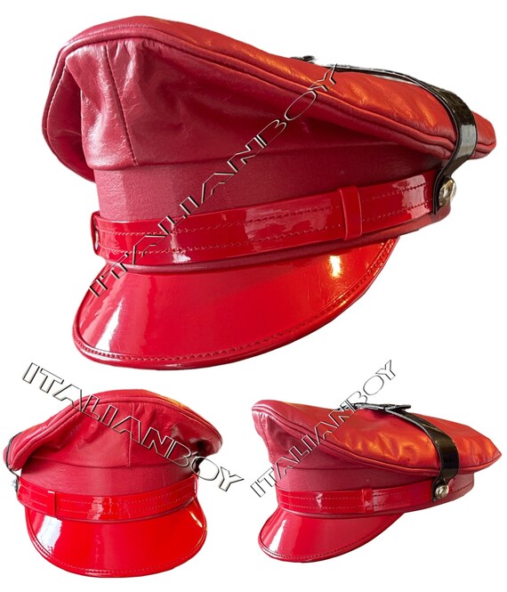 Full Red Real Cowhide Leather Muirbikergay Cap - Etsy