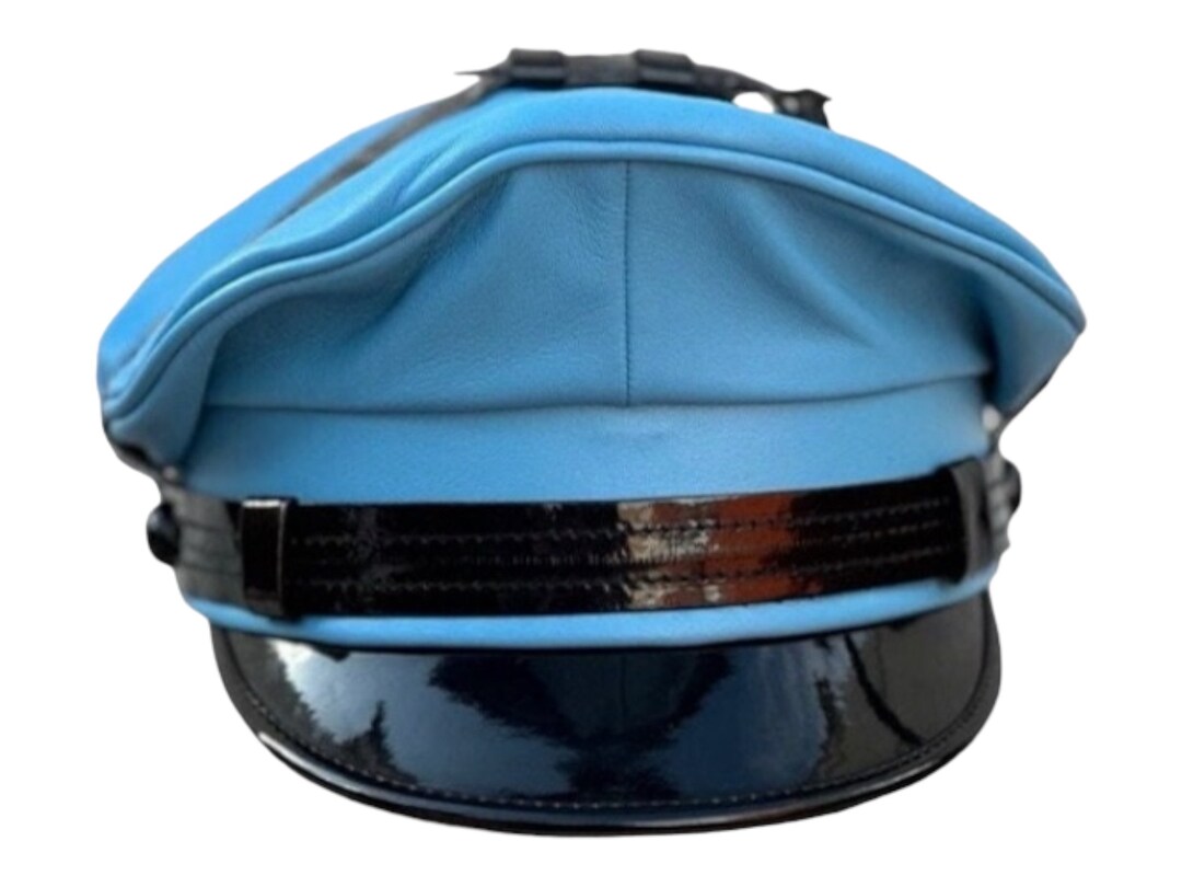 Pale Blue Real Leather Biker,army,muir,police Gay Cap Size: S to XL - Etsy