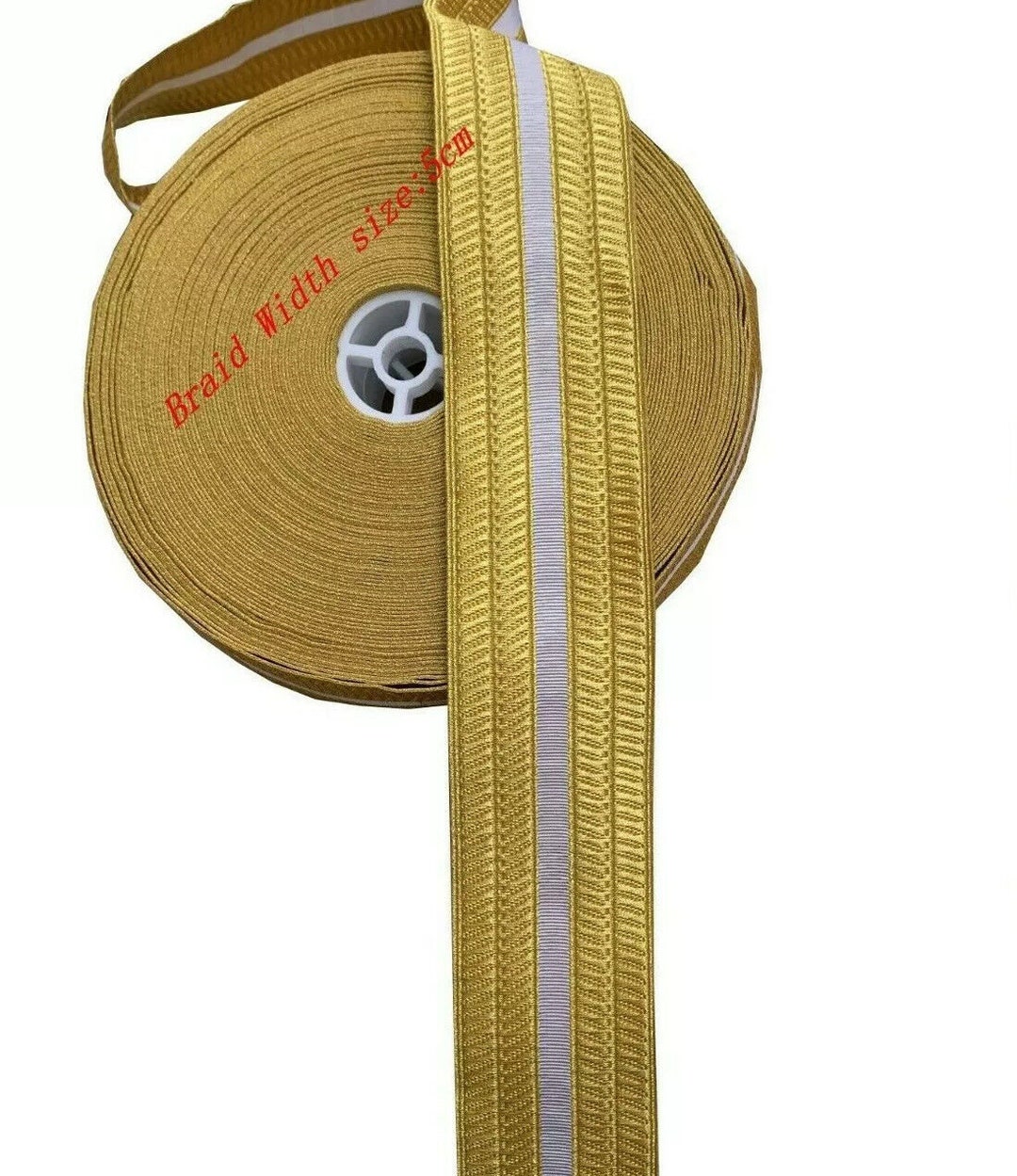 Gold Mylar Braid With Half White Line Width Size: 5CM (price per Metre ...