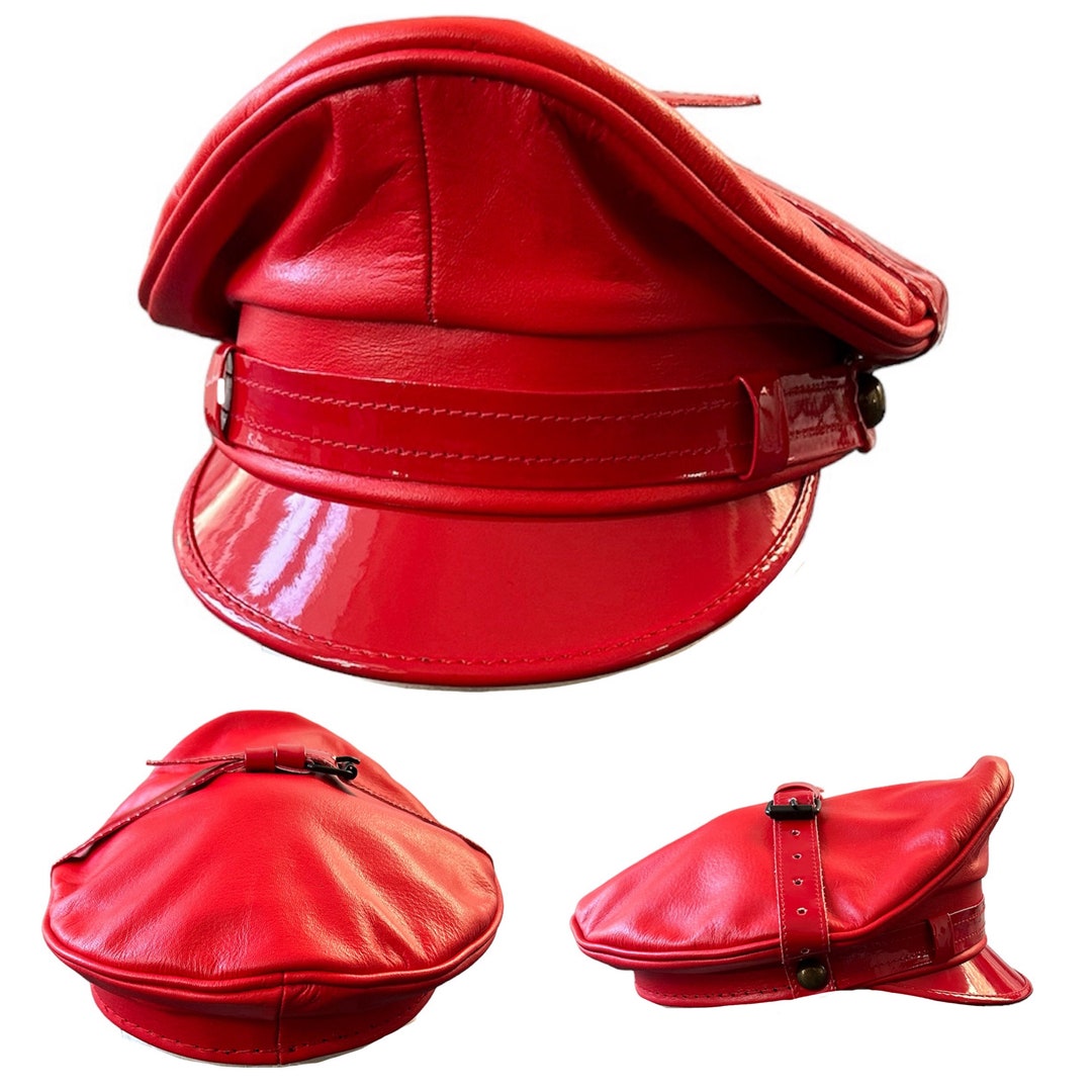 Full Red Real Cowhide Leather Muir,biker,gay, Cap - Etsy