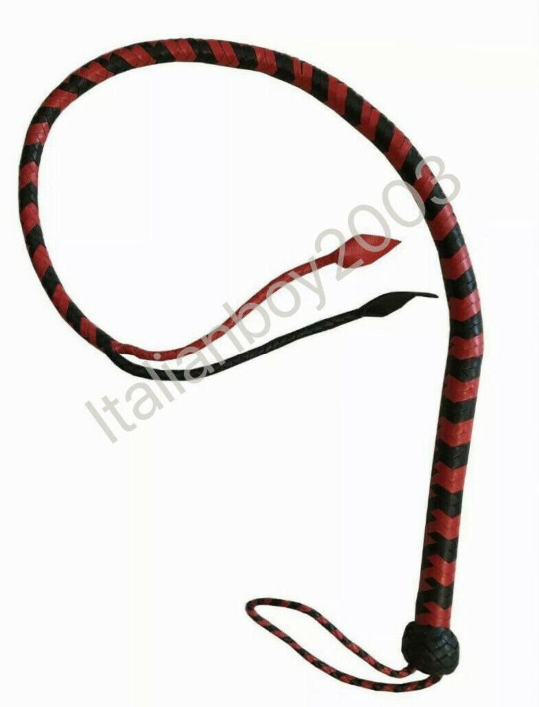 ROJO y negro Cuero de vaca real Flogger Bullwhip Dos picaduras Látigo ...