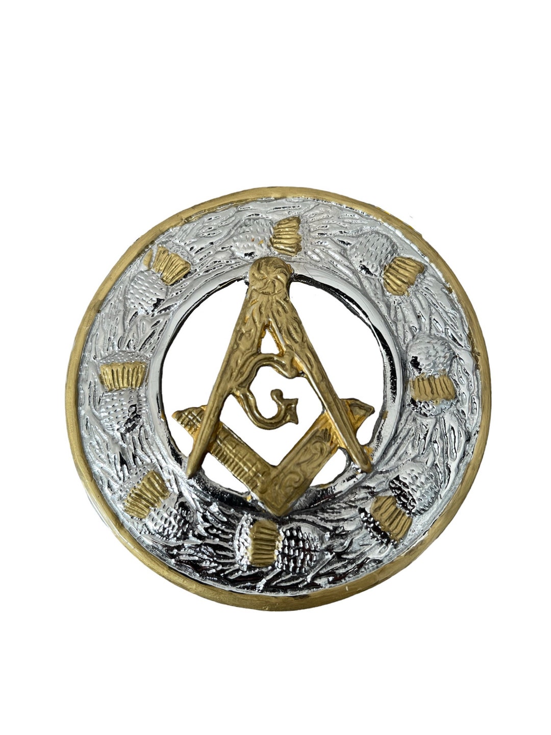 Kilt Fly Plaid Brooch With Scrolling Thistle Chrome Border Masonic ...