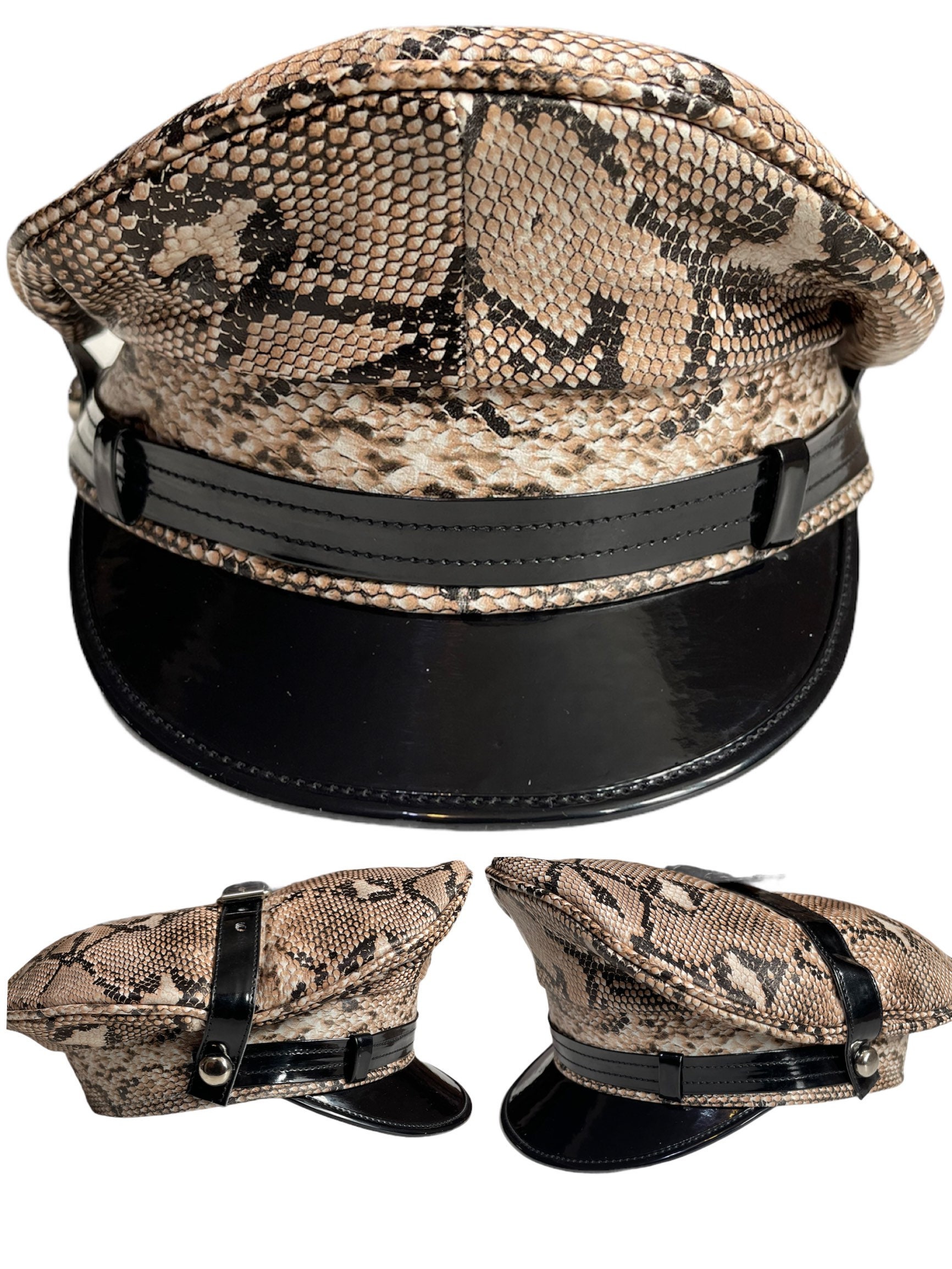 Pythons Print Real Cowhide Leather Muirbikergay Cap - Etsy