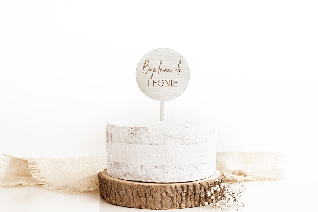 Cake topper rond personnalisé baptême, prénom, décoration gâteau, déco ...