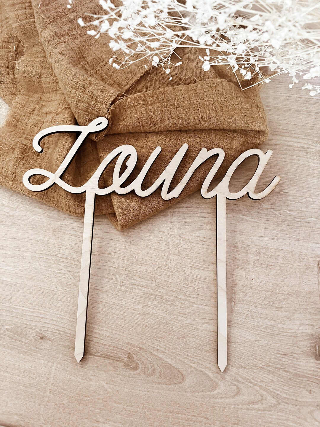 Wooden Cake Topper Louna Personalized First Name, Baptism, Birthday ...