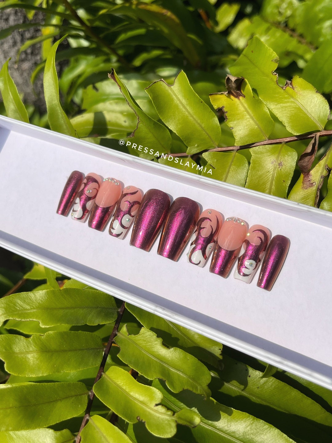 Grunge 2000s Edgy Rose Gold Purple Chrome French Hand Painted - Etsy