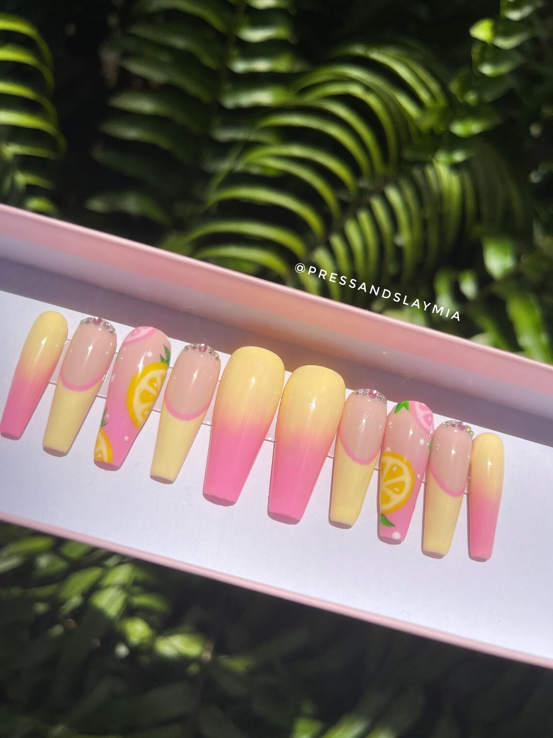Pink Lemonade Ombre Pastel Yellow Hand Painted Press on Nails - Etsy
