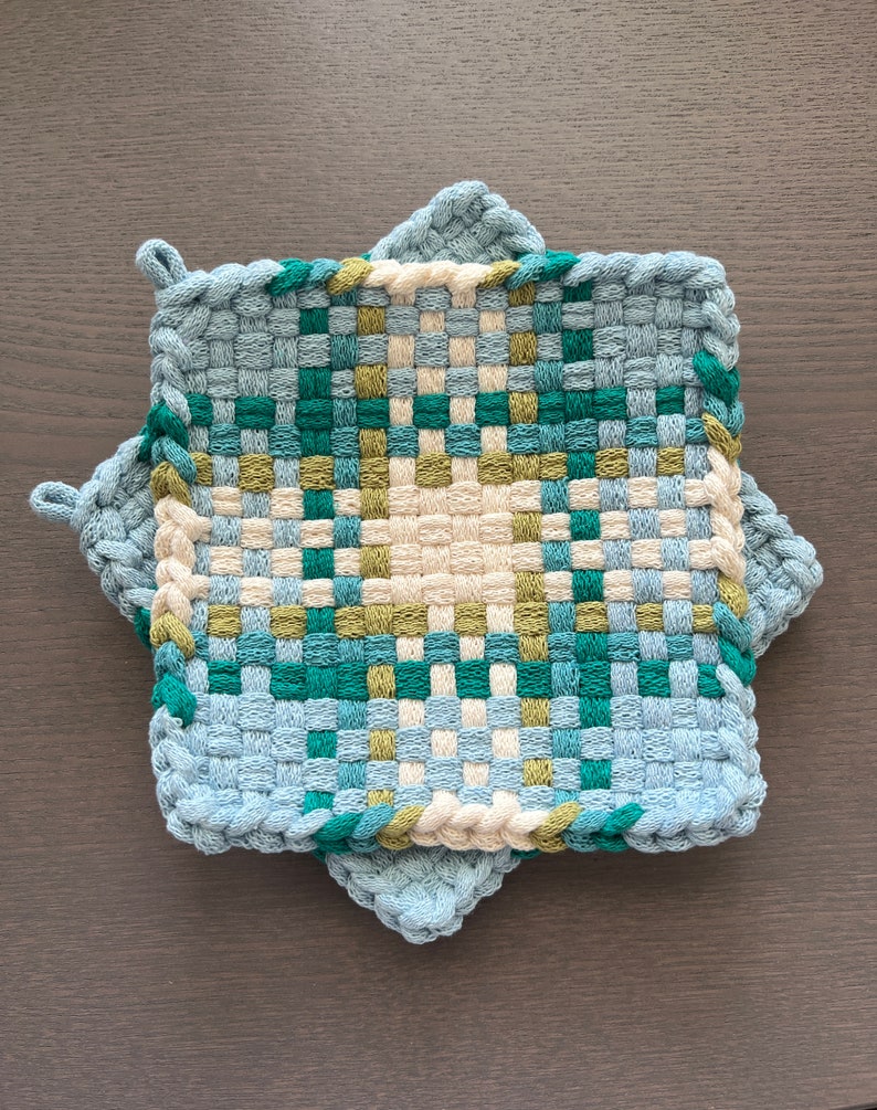 Granny Square — Loomed Potholder Set of 2 — Handmade Gift — Blues ...