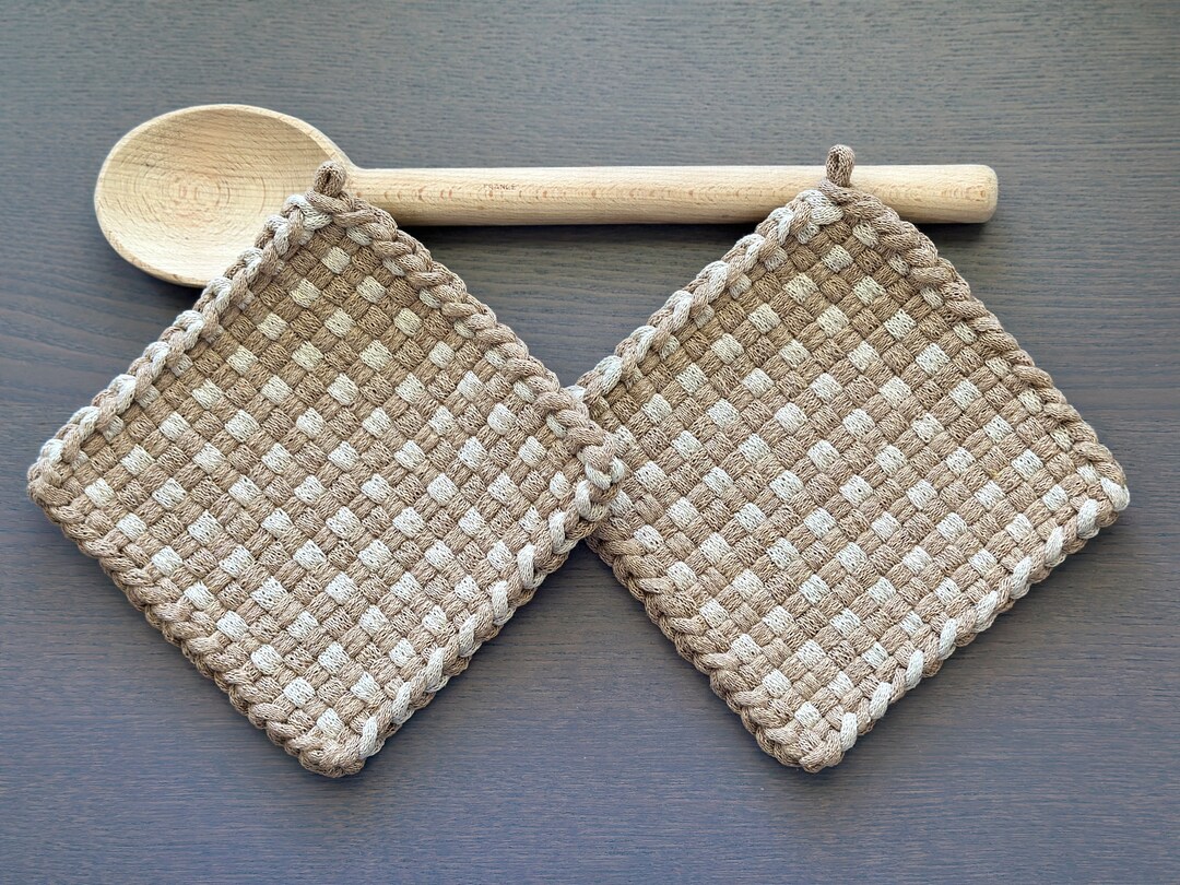 Waffles — Handmade Potholder Set of 2 — Neutral Tan Beige Cotton Hot ...