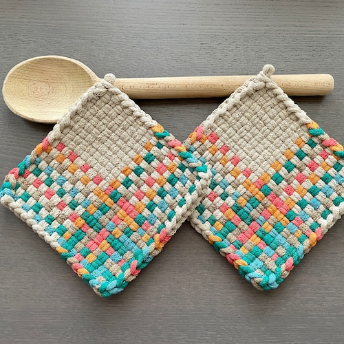 Set of 2 Potholders Thick Loomed Trivet Woven Hot Pad - Etsy