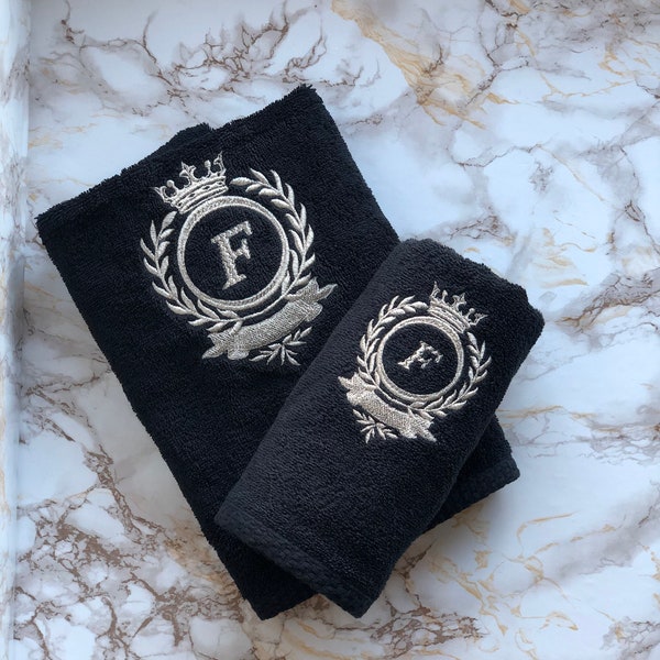 Black Monogram Bath Towel - Etsy