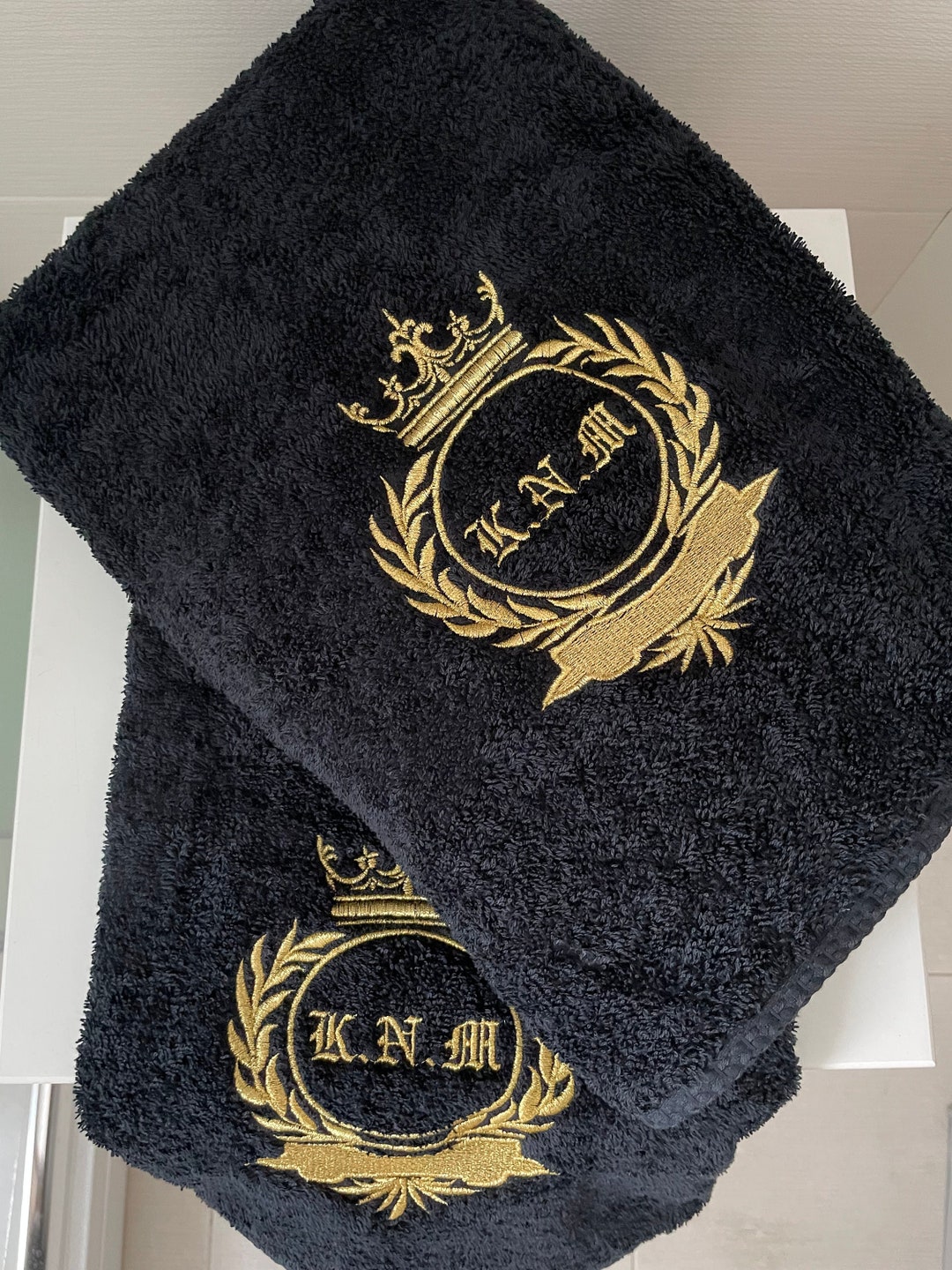 Black Bath Towel Set With Logo or Initials / Monogrammed Towels ...