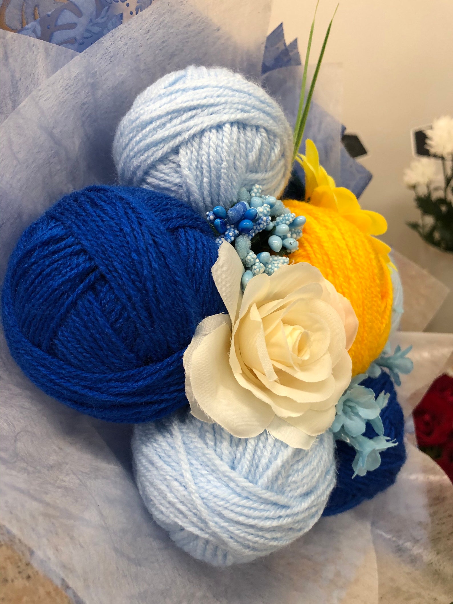 Dusty Blue Yarn Flower Bouquet Thank You Gift Miss You Gift - Etsy