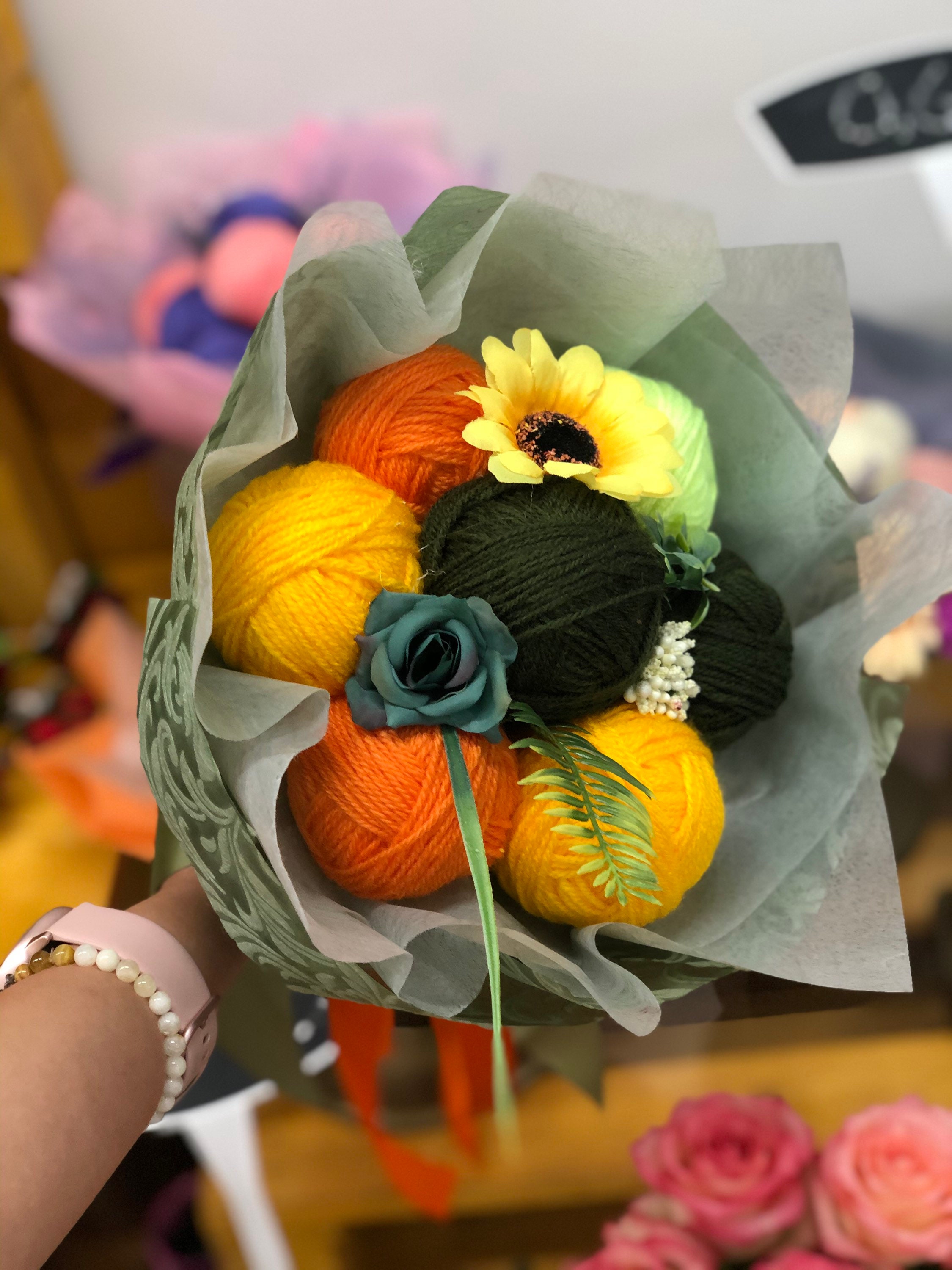 Yarn Cotton Bouquet GREEN Ball of Thread Unusual Gift - Etsy UK