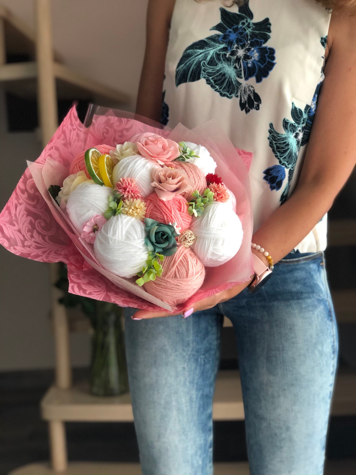 Yarn Bouquet PINK - Crochet Gift - Spring Table Decor - Etsy UK