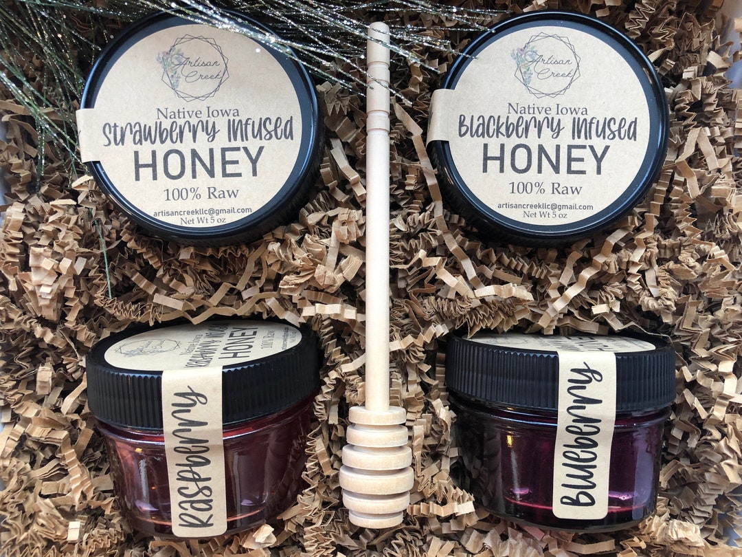 Berry Infused Honey Gift Box - All Natural, Raw, Unfiltered, Small ...
