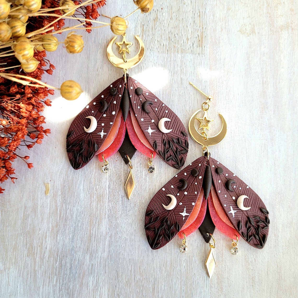 Starry Starry Night Moth Earrings by Tncarts 18K Gold Plated Dangle ...