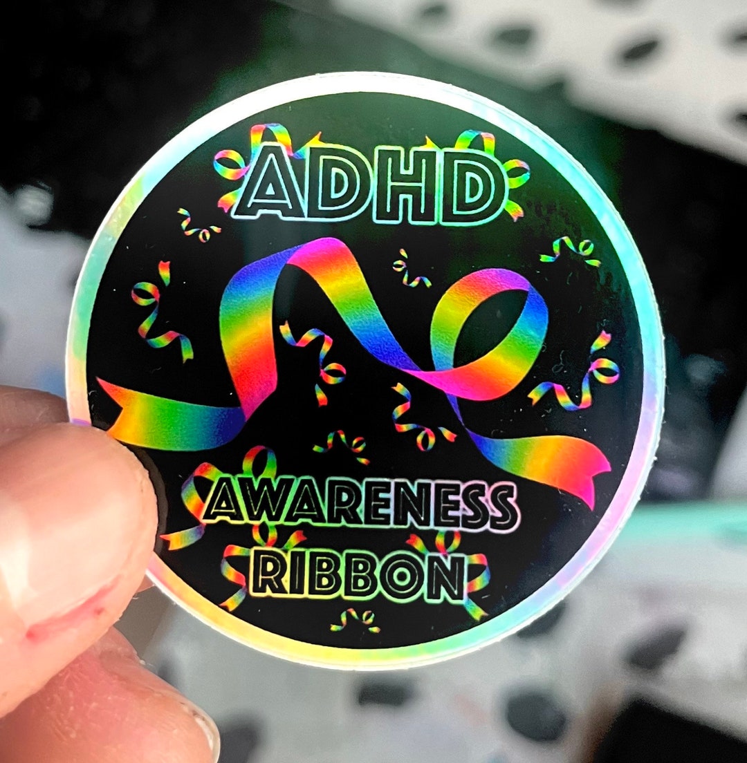ADHD Awareness Ribbon Holographic Die Cut Vinyl Sticker Laptop Decal ...